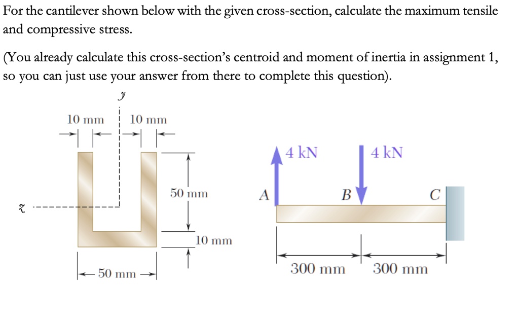 For the cantilever shown below with the given cross-section, calculate ...