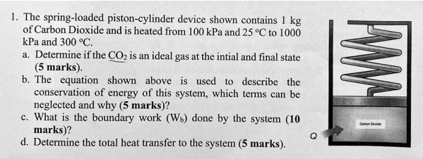 1. The spring-loaded piston-cylinder device shown contains 1 kg of ...