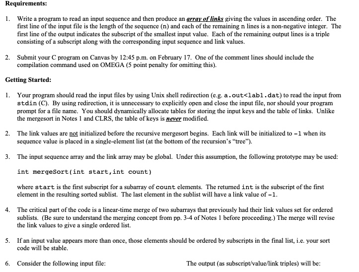 Solved A Program In C Language To Read An Input Sequence And Then Produce An Array Of Links