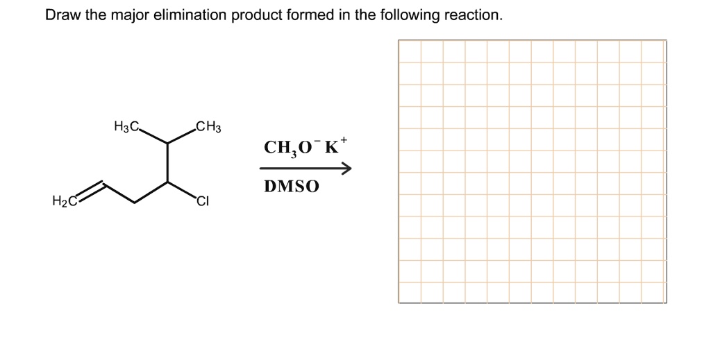 Draw the major elimination product formed in the following reaction. H3C CH3 H2C Cl CH3O^-K^+ DMSO