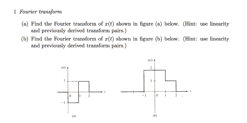 1 Fourier transform (a) Find the Fourier transform of x(t) shown in ...