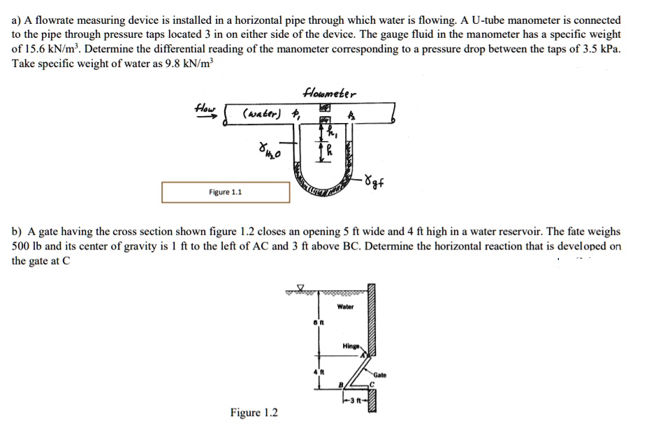 a) A flowrate measuring device is installed in a horizontal pipe through which water is flowing ...