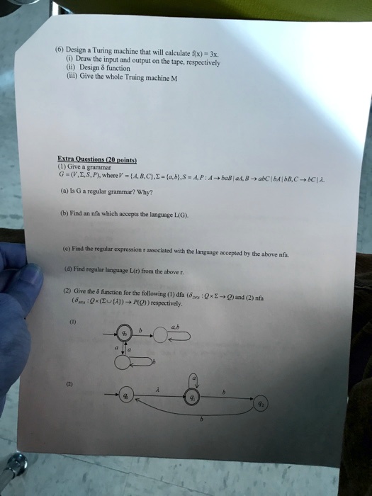(6) Design a Turing machine that will calculate f(x) = 3x. (i) Draw the ...