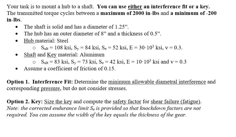 SOLVED: Your task is to mount a hub to a shaft. You can use either an ...