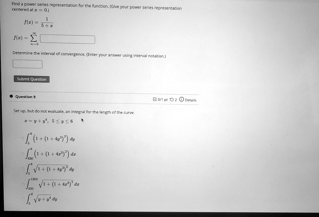 SOLVED: Find power series representation for the function: (Give your ...