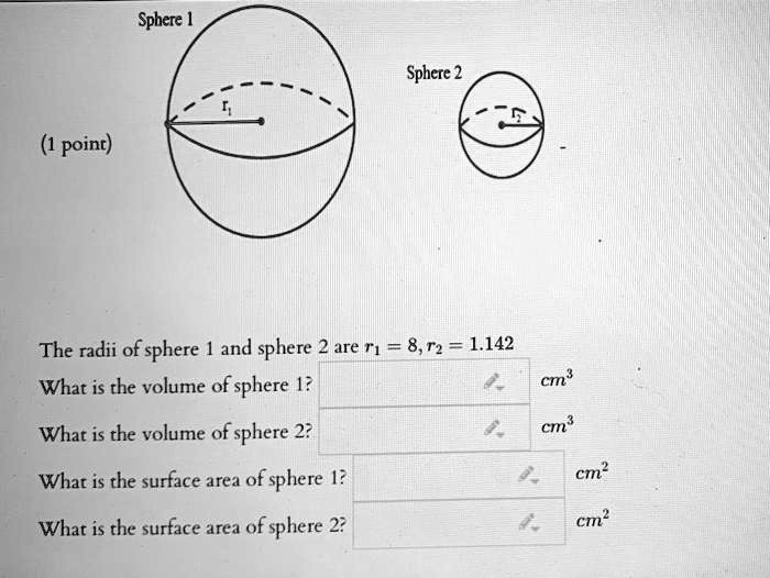 SOLVED: Sphere Sphere 2 The radii of sphere 1 and sphere 2 are ri 8,T2 = 1.142 What is the ...