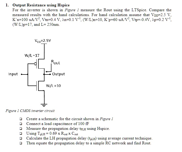 SOLVED: Texts: Solve this using Hspice. 1. Output Resistance using Hspice for the inverter is ...