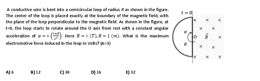SOLVED: A conductive wire is bent into a semicircular loop of radius R as shown in the figure t ...