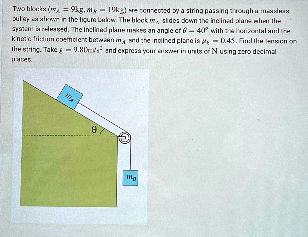 SOLVED: Two blocks (m(A))=9(kg),m(B)=(19(kg)) are connected by a string ...
