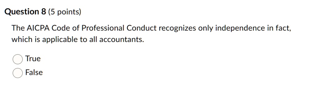 SOLVED: The AICPA Code of Professional Conduct recognizes only ...