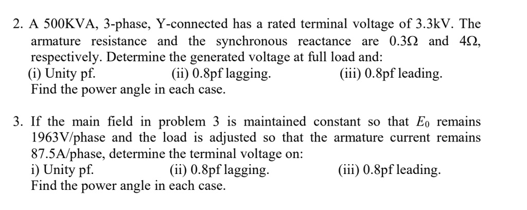 solve question 3 2 a so0kva 3 phase y connected has a rated terminal voltage of 33kv the ...