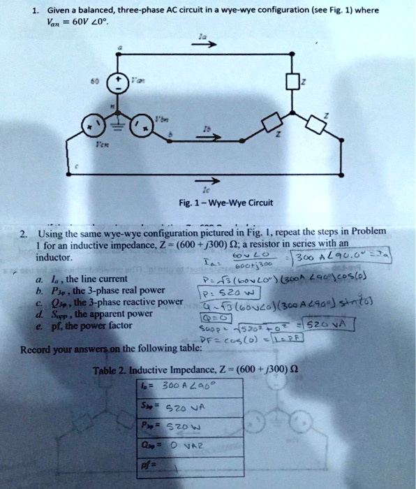 SOLVED: Given a balanced, three-phase AC circuit in a wye-wye configuration (see Fig.1) where ...