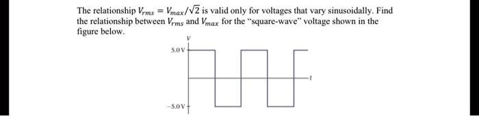 SOLVED: The relationship Vrms = Vmax / âˆš2 is valid only for voltages ...