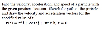 find the velocity acceleration and speed of a particle with the given ...