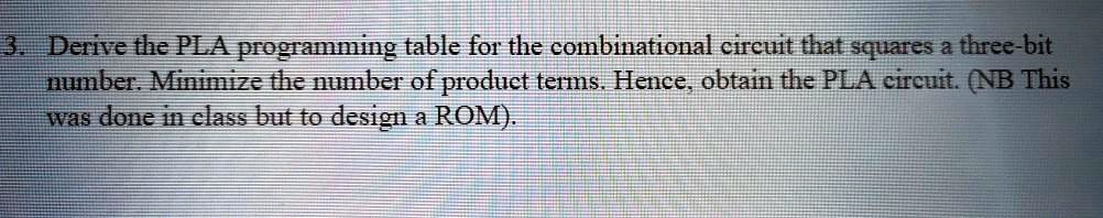 [GET ANSWER] 3. Derive the PLA programming table for the combinational ...