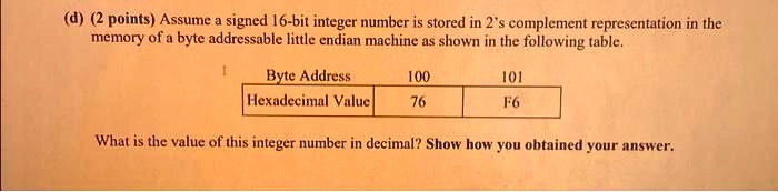 Solved D2 Points Assume A Signed 16 Bit Integer Number Is Stored In 2s Complement