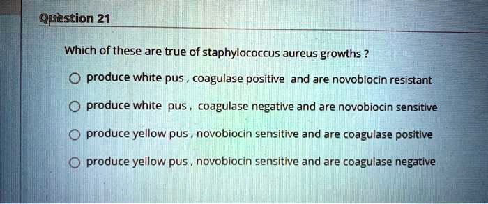 SOLVED: Question 21 Which of these are true of staphylococcus aureus ...