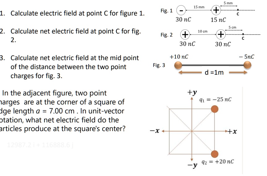 1. Calculate electric field at point C for figure 1. 2. Calculate net electric field at point C ...