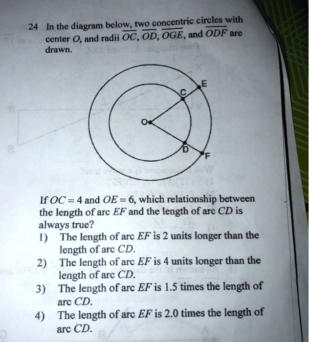 SOLVED: In the diagram below, two concentric circles with center O and ...