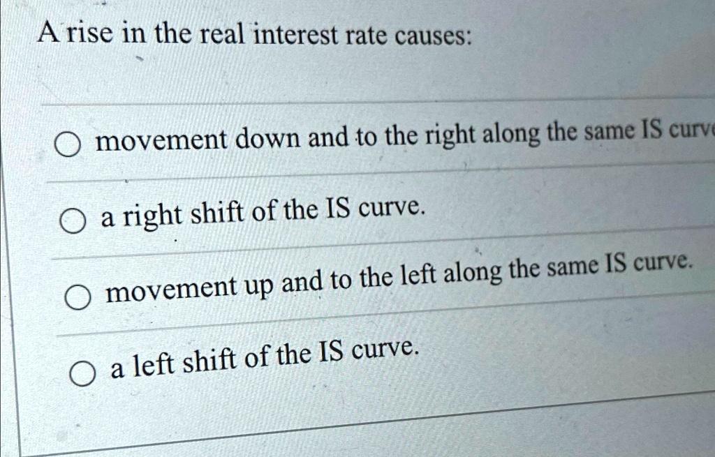 SOLVED: A rise in the real interest rate causes: movement down and to ...