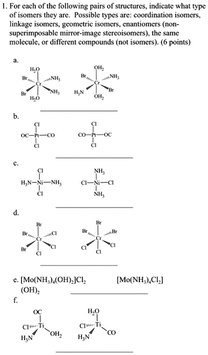 SOLVED: For each of the following pairs of structures, indicate what ...