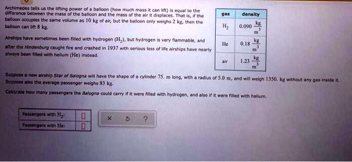 SOLVED: Archimedes tells us the lifting power of a balloon, how much ...