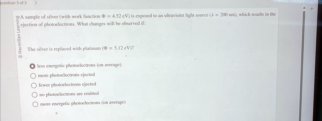 a sample of silver with work function phi 452 text ev is exposed to an ...