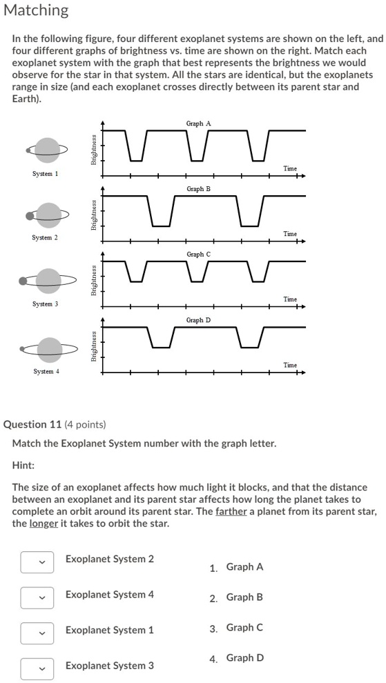 matching in the following figure four different exoplanet systems are ...
