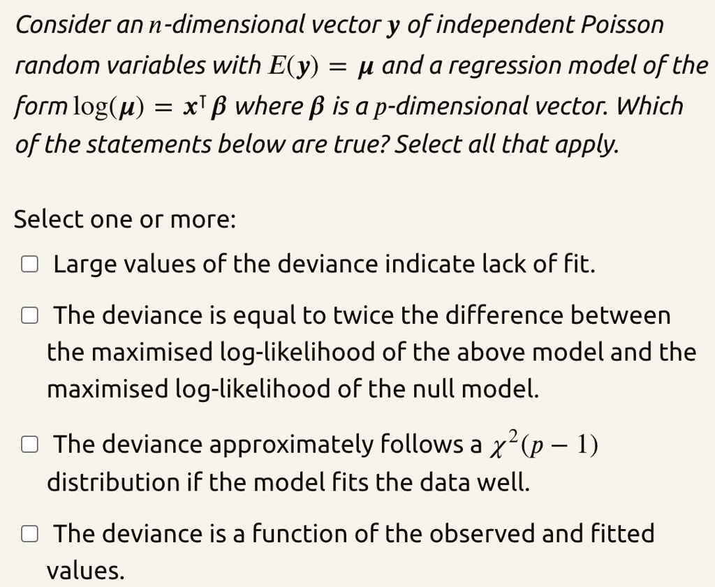 SOLVED: Consider an n-dimensional vector y of independent Poisson ...