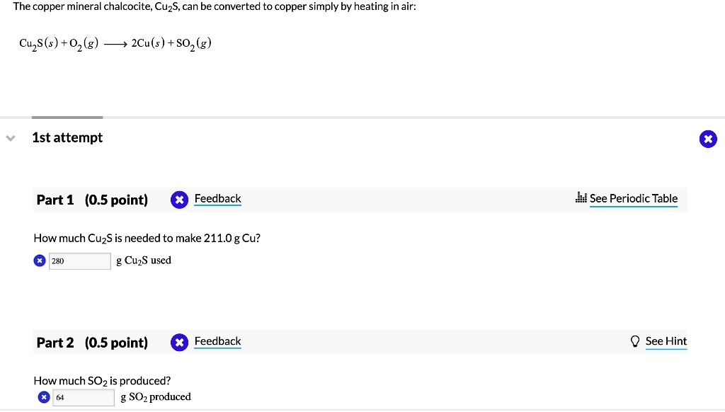 SOLVED: The copper mineral chalcocite, Cu2S, can be converted to copper ...