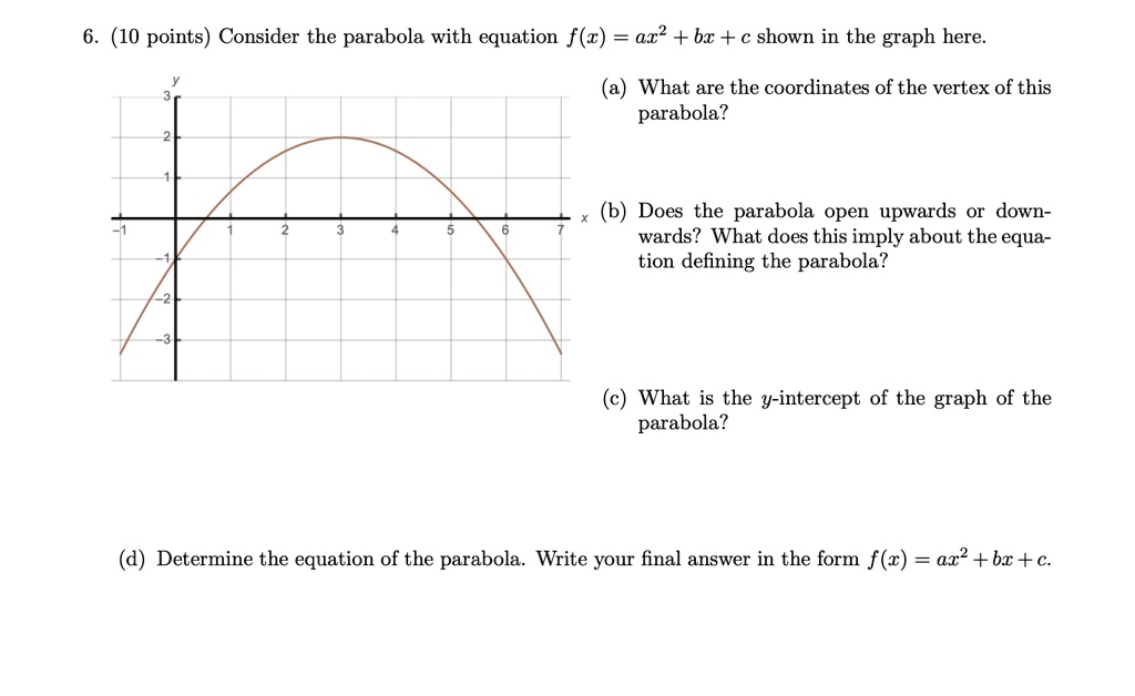 6 10 points consider the parabola with equation fc ar br shown in the ...