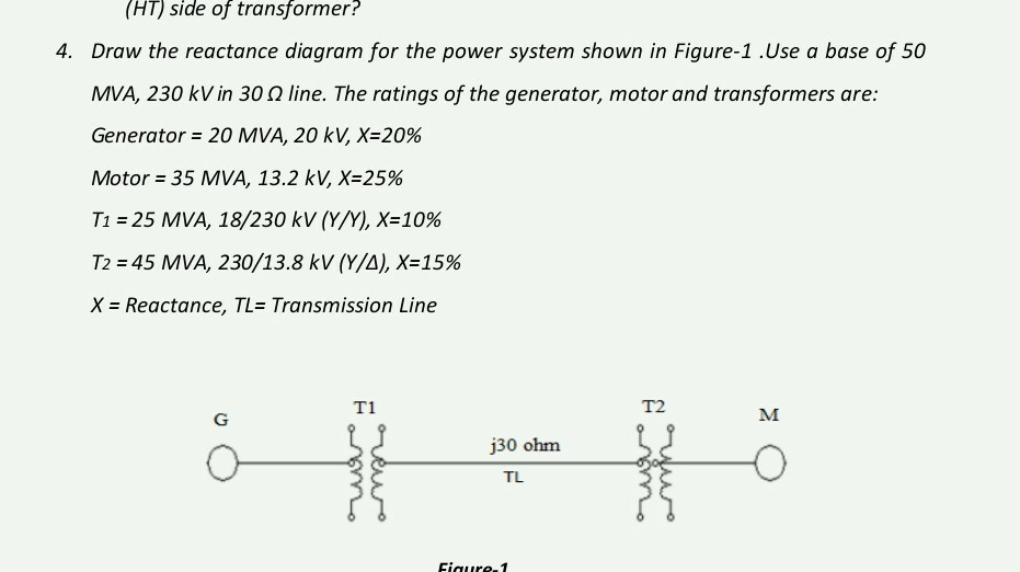 (HT) side of transformer? 4. Draw the reactance diagram for the power ...
