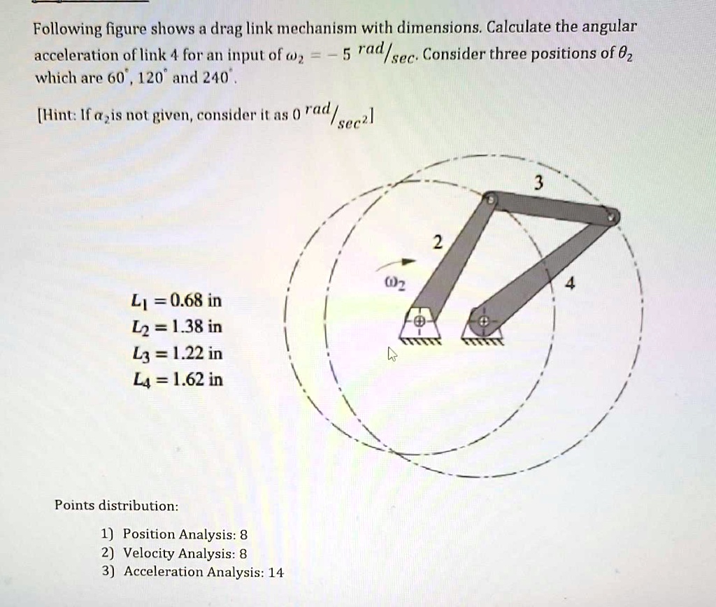 Following figure shows a drag link mechanism with dimensions. Calculate ...
