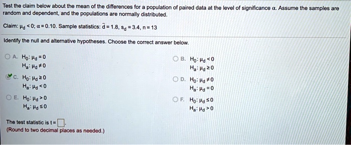 SOLVED: Test the claim below about the mean of the differences for ...