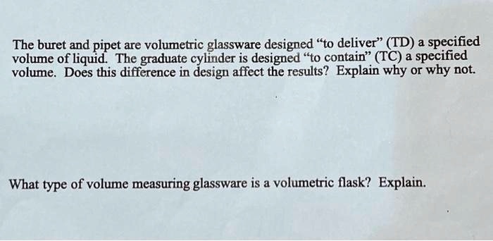 The buret and pipet are volumetric glassware designed "to...
