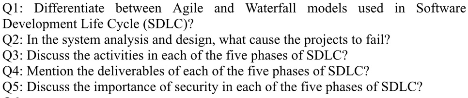 Q1: Differentiate between Agile and Waterfall models used in Software ...