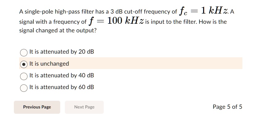 SOLVED: A single-pole high-pass filter has a 3 dB cut-off frequency of ...
