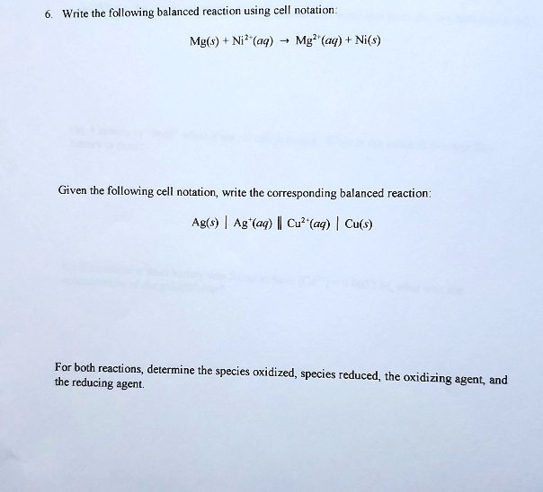 SOLVED: Write the following balanced reaction , using cell notation Mg(s) Ni" (aq) Mg? (aq) Ni(s ...
