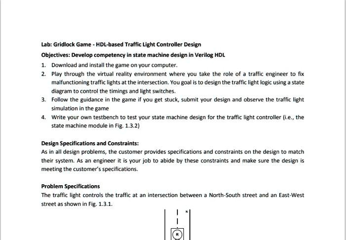 Solved Text Computer Architecture Lab Gridlock Game Hdl Based Traffic Light Controller 1593