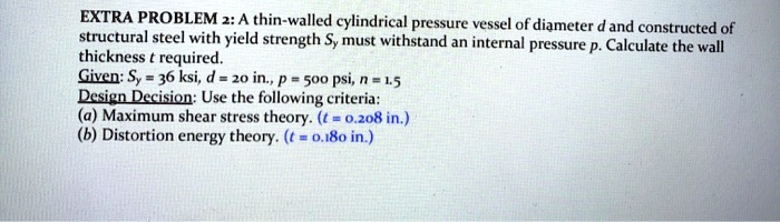 SOLVED: EXTRA PROBLEM 2 A thin-walled cylindrical pressure vessel of ...