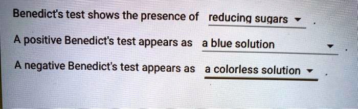 SOLVED: Benedicts test shows the presence of reducing sugars A positive ...