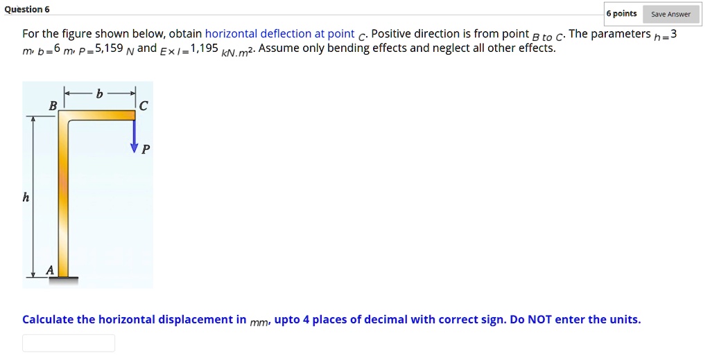 Question 6 6 points Save Answer For the figure shown below, obtain ...