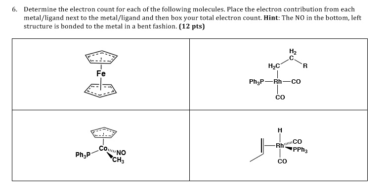 6. Determine the electron count for each of the following molecules ...