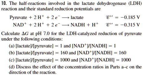 SOLVED: The half-reactions involved in the lactate dehydrogenase (LDH ...
