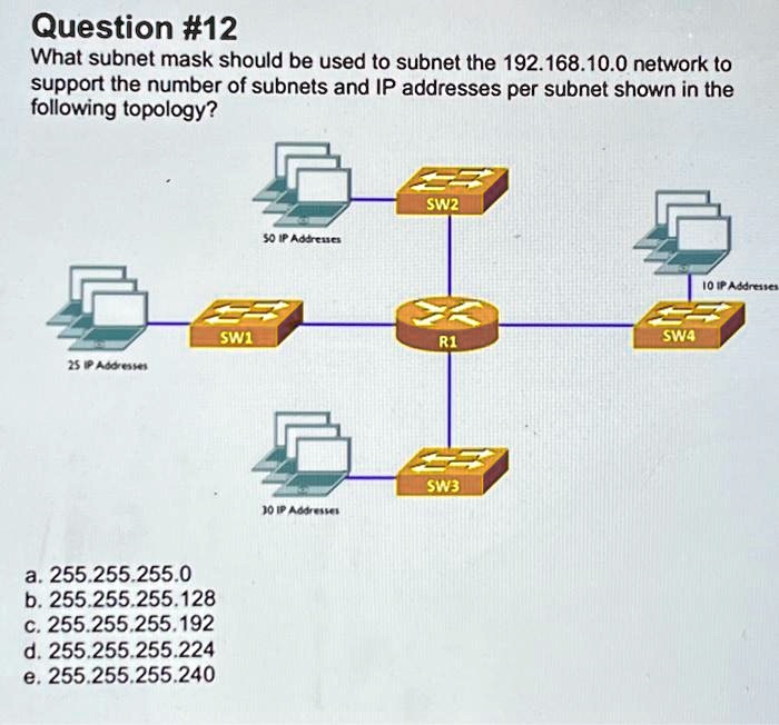 SOLVED: Question #12: What subnet mask should be used to subnet the 192 ...