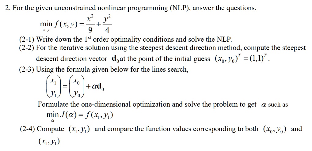 Solved 2 For The Given Unconstrained Nonlinear Programming Nlp Answer The Questions Y2 Min