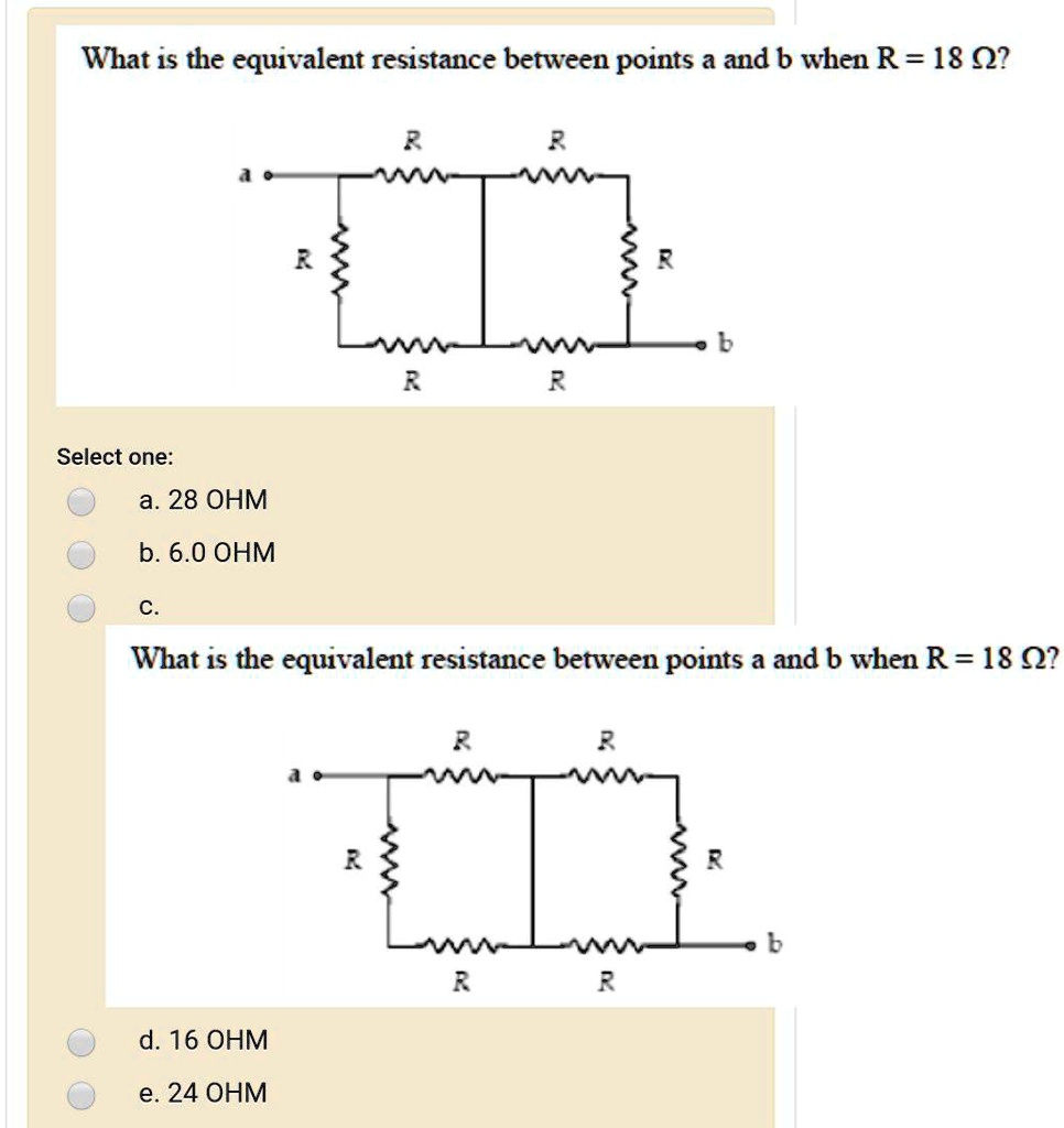 SOLVED: What is the equivalent resistance between points a and b when R ...