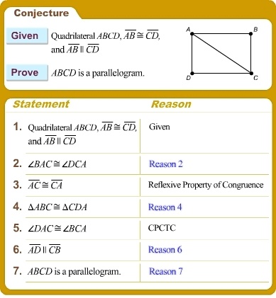 Conjecture Given Quadrilateral ABCD, AB ≅CD, and AB || CD Prove ABCD is a parallelogram ...