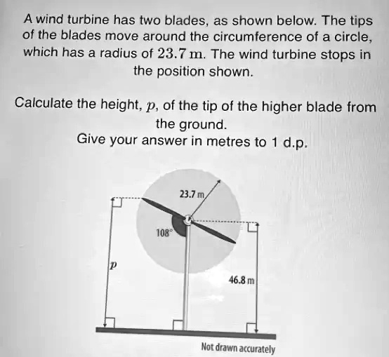 A wind turbine has two blades, as shown below. The tips of...