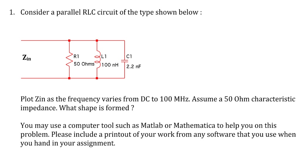 Consider a parallel RLC circuit of the type shown below: Zin C1 100 nH ...